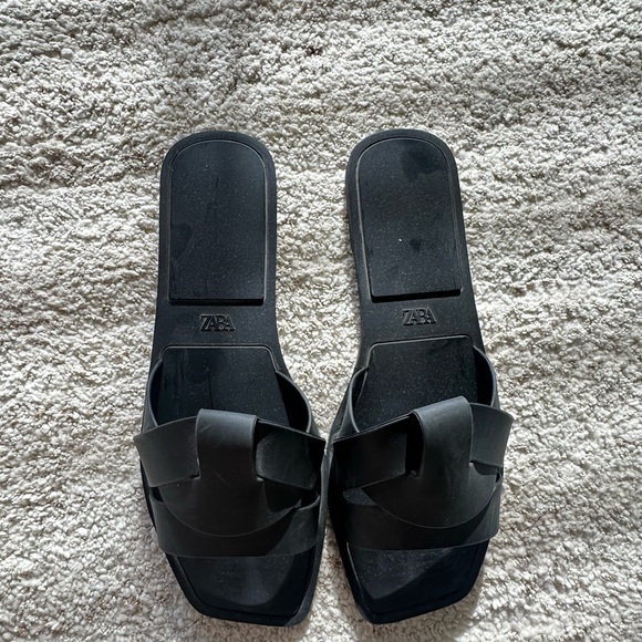 Zara | Shoes | Zara Black Leather Slide Sandals | Poshmark